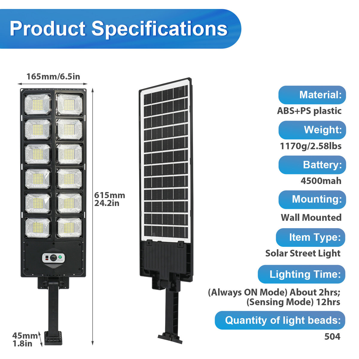 BAOKALER Outdoor LED Solar Street Light with Solar Panels | Wayfair